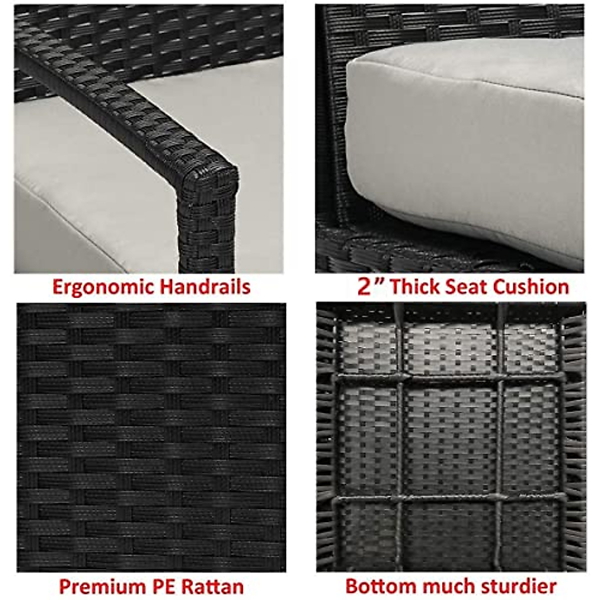 PROHIKER 3 PCS Patio Rattan Conversation Chair Set, Patio Wicker Rattan Furniture Set, Patio Wicker Rattan Table Patio Furniture Set Balcony Furniture Backyard Grey