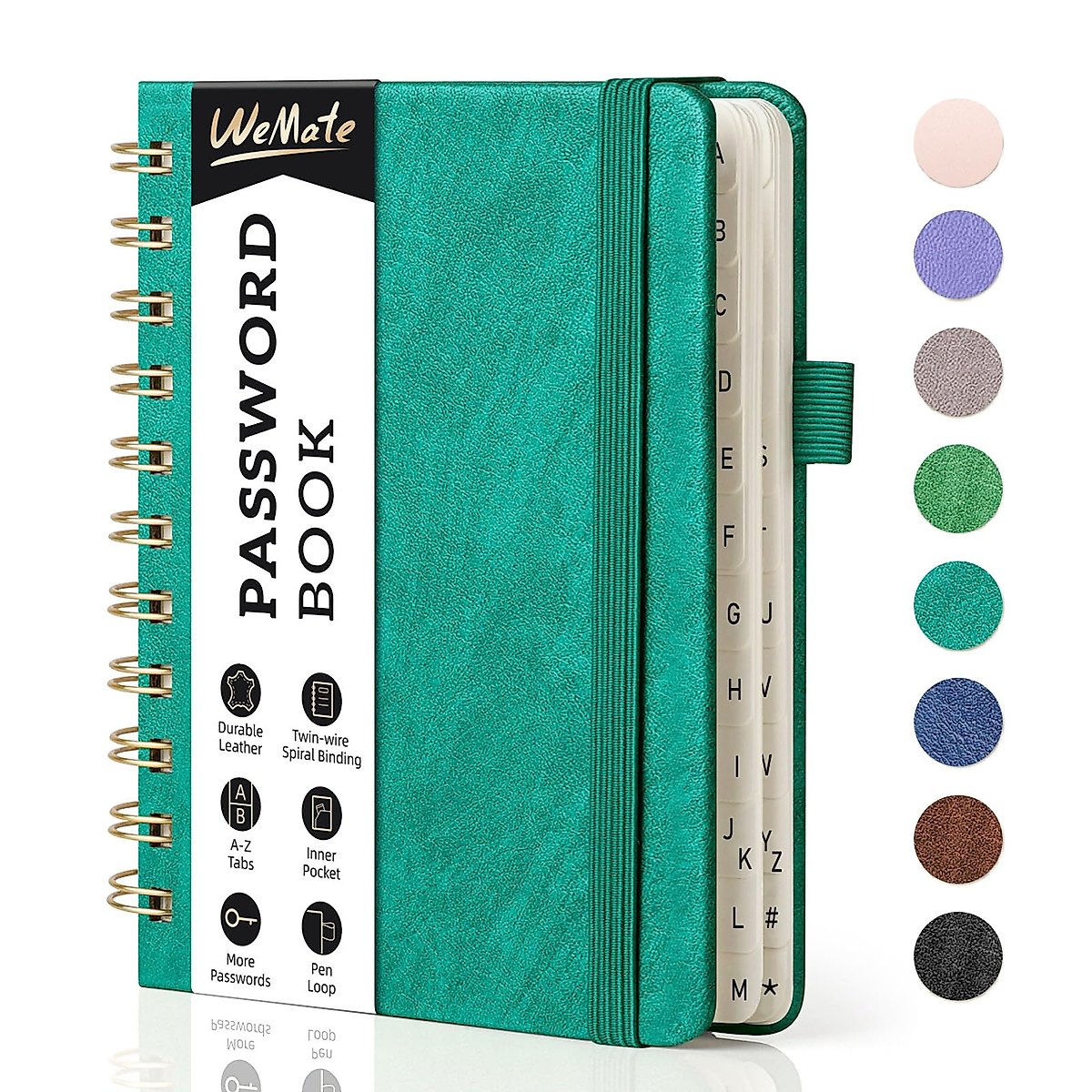 WEMATE Password Book with Alphabetical Tabs, Spiral Password Keeper Book for Seniors, Internet Password Notebook Password Journal Logbook Log in Detail, Small – 4.7''x 6'' (Teal)