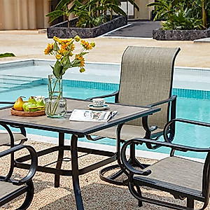 VICLLAX Outdoor Dining Table, Square Patio Furniture Table with Umbrella Hole