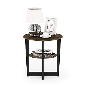 Furinno JAYA Oval End Side Night Stand/Bedside Table, 1-Pack, Columbia Walnut/Black