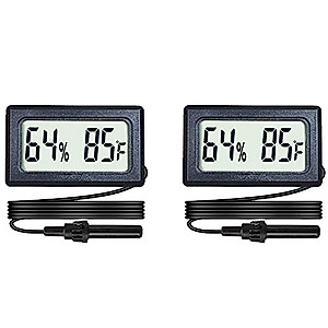 2-Pack Mini Digital Hygrometer Thermometer Gauge with Probe LCD Display Temperature Fahrenheit Humidity Meter for Incubator Reptile Plant Terrarium Humidor Guitar Case