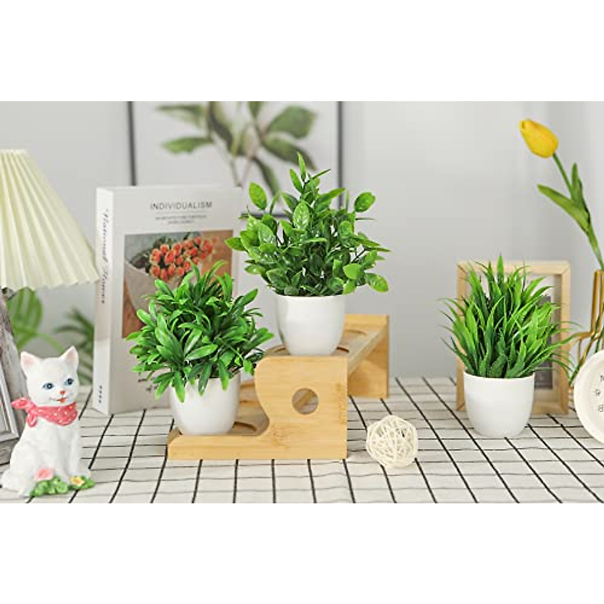 Miracliy 4 Packs Mini Fake Plants Artificial Potted Eucalyptus Faux Plants for Home Office Farmhouse Bathroom Table Shelf Decor Indoor