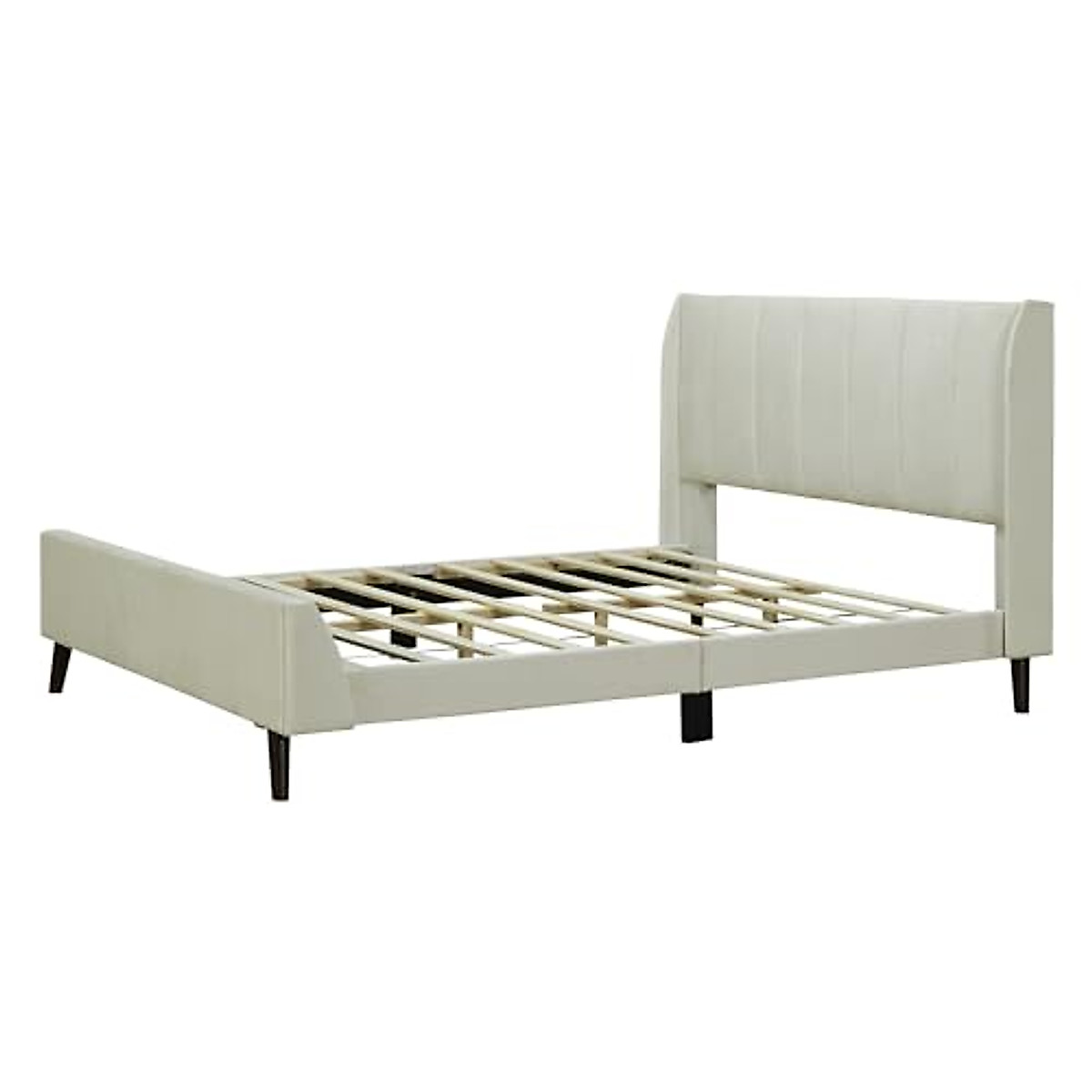 WOXYX Queen Size Velvet Upholstered Platform Bed Frame with Headboard and Strong Wooden Slats,Beige