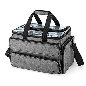 YARWO Knitting Bag, Yarn Storage Organizer Tote for Knitting Needles(Up to 14”), Crochet Hooks, Circular Needles, Projects and Skeins of Yarn, Gray (Bag Only)