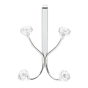 Home Basics Over the Door Double Towel Crystal Hooks, For Hanging Clothes, Coats, Robes or Towels, Organize Bathroom, Bedroom and Closet, Chrome 5" x 3" x 7.25