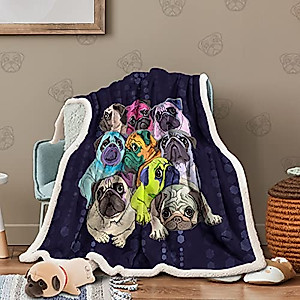 Sleepwish Sherpa Fleece Bed Throw Colorful Pugs Pop Art Soft and Fuzzy Plush Blanket Gifts for Pet Animals Puppy Dog Lovers Twin Size (60"x80")