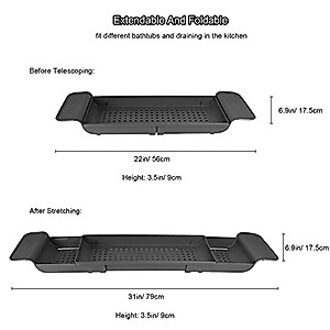 2 Pack Bathtub Tray Expandable Bath Tray Caddy for Bathtub, LASZOLA Adjustable Bath Tub Tray Table Non-Slip Bath Shelf Caddy Multifunctional Plastic Bathtub Storage Rack for Book Wine (Grey)