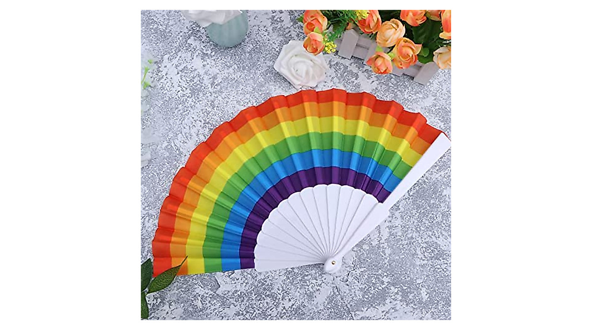 Vibrant Rainbow Folding Fans - 10 Pcs for LGBT Pride