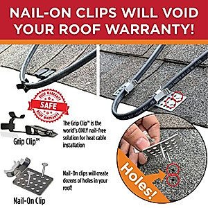 Grip Clip Roof Clips - Clip Hooks for Installing Heat Tape & De-Icing Cable - Prevents Unnecessary Damage to Roofing - Simple Nail-Free Outdoor Cable Clips (.325-25 Pack)