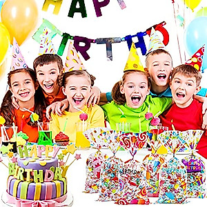 Konsait 120pcs Birthday Cellophane Bags, Bday Clear Candy Cookie Treat Bags with Twist Ties for Bakery Biscuit Chocolate Snacks, Holiday Goody Bags, Birthday Baby Shower Gifts Party Favors Supplies