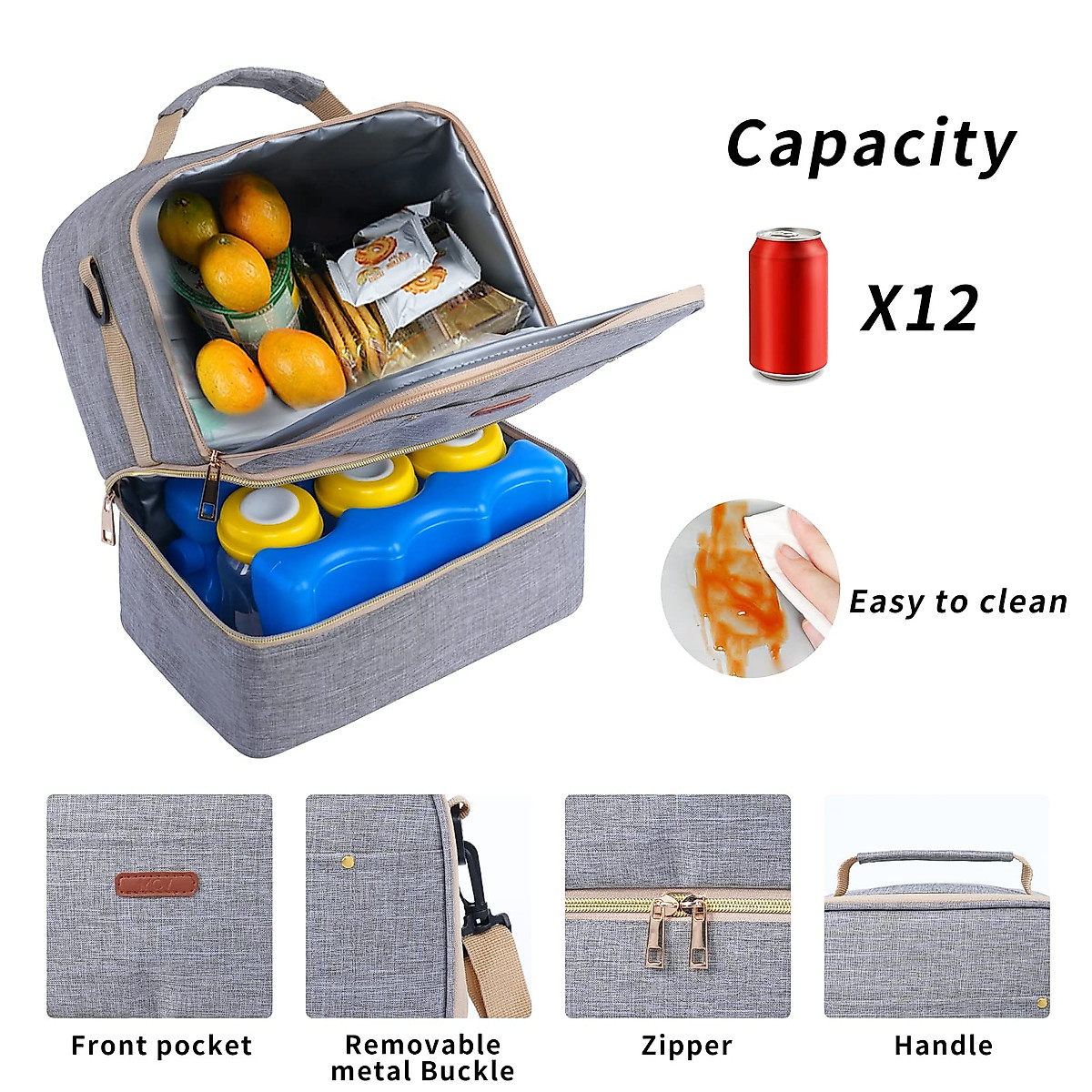 MOV COMPRA Movcompra Lunch Bag Women Flower Insulated Lunch Box for Work Double Deck Lunch Bag for Women