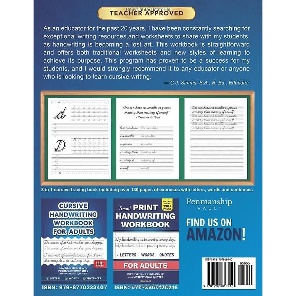 Cursive Handwriting Workbook for Teens: Learning Cursive with Inspirational Quotes for Young Adults, 3 in 1 Cursive Tracing Book Including over 130 Pages of Exercises with Letters, Words and Sentences