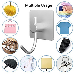 VAEHOLD Adhesive Wall Hooks, Heavy Duty Sticky Holder Waterproof Aluminum Towel Hooks for Hanging Coat, Hat, Towel, Key, Clothes, Closet Hook Wall Mount for Kitchen, Bathroom, Office (12, Silver)