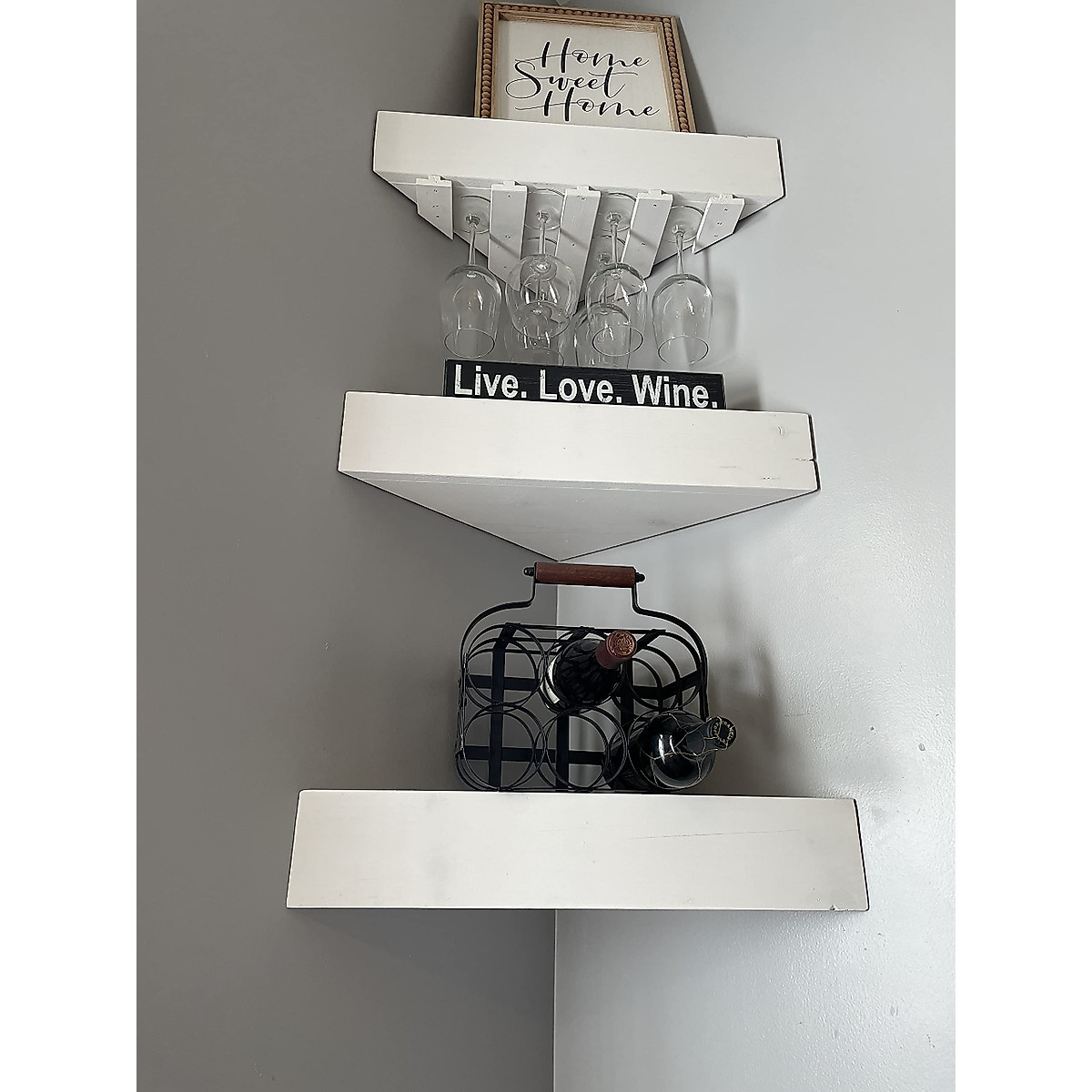 1 Wine Rack, 2 Corner Floating Shelves Set