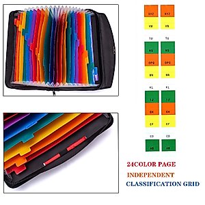 Fireproof Waterproof Document Bag 24 Pockets Expanding File Folder/Accordian File Organizer with Expandable Cover/Portable Lock Code A4 Letter Size File Box,Travel File Organizer