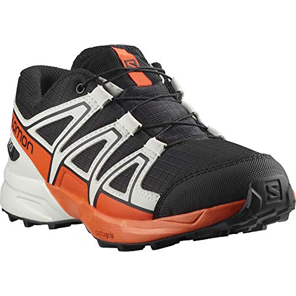 Salomon Kids Speedcross CLIMASALOMON Waterproof Trail Running Shoes, Black/Lunar Rock/Cherry Tomato, 15 US Unisex Little