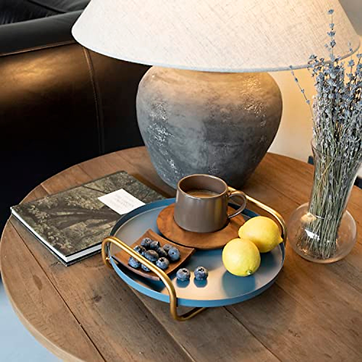 Decorative Trays, Metal Coffee Table Tray, Decorative Serving Tray with Gold Handle, Table Decor for Coffee Table, Coffee Bar, Kitchen Counter, Dining Table, Home Decor, Decorative Table