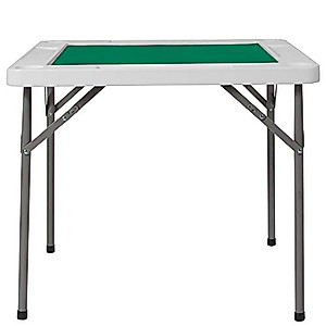 Flash Furniture Silas 34.5" Square 4-Player Folding Card Game Table with Green Playing Surface and Cup Holders, Granite White