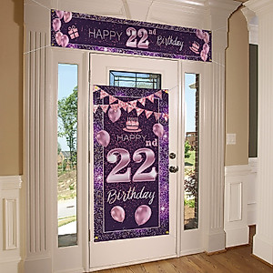 PAKBOOM Happy 11th Birthday Door Cover Porch Banner Sign Set - 11 Years Old Birthday Decoraions Party Supplies for Girls - Purple Pink