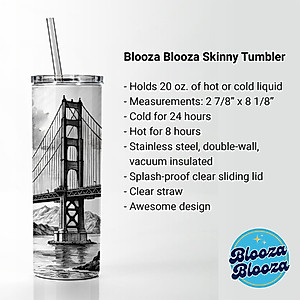 Sketch Of Golden Gate Bridge San Francisco California Skinny Tumbler 20oz with Straw Insulated Water Bottle Gift