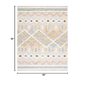 SAFAVIEH Kenya Collection Area Rug - 5' x 8', Ivory & Blue, Handmade Moroccan Boho Tribal Wool, Ideal for High Traffic Areas in Living Room, Bedroom (KNY664A)
