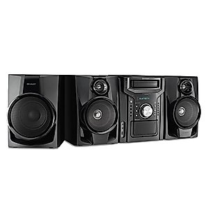 Sharp CD-BHS1050 350W 5-Disc Mini Shelf Speaker/Subwoofer System with Cassette and Bluetooth, AM/FM Digital Tuner, USB Port for MP3 Playback, 350W RMS Power Output and 875W Peak Power, Remote Included