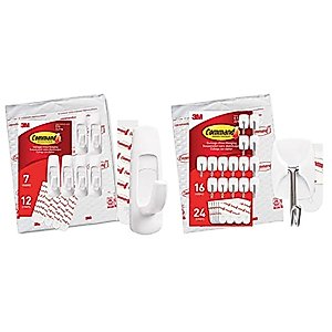 Command Wall Hooks Bundle - Command Small Wire Toggle Hooks 16 Hooks with Large Utility Hooks 7 Hooks, Command Strips Included