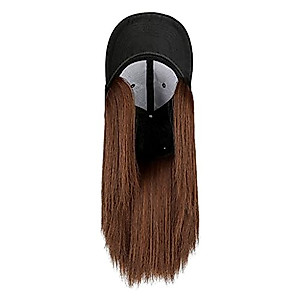 KLKKK Sythetic Short Straight hair Hat Cap Wig for Women Black Brown High Temperature Fiber Water (Color : Dark brown)