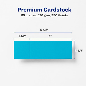 Avery Printable Tickets, Bright Blue Colored Cardstock, 1.75" x 5.5", Laser/Inkjet, 250 Tickets (16436)