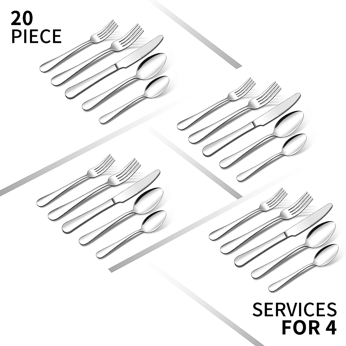 Silverware Set, ENLOY 20 Pieces Stainless Steel Flatware Cutlery Set, Include Knife Fork Spoon, Mirror Polished, Dishwasher Safe, Service for 4