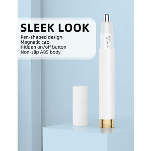 Leuxe Nose and Ear Hair Trimmer, Electric Battery Operated Washable Quiet Eyebrow Clippers, Cordless Small Hair Remover, IPX7 Waterproof, Dual Edge Blades, with Battery, Easy to Clean, for Men & Women