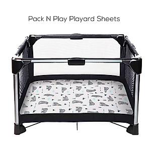 Pack n Play Sheets, BROLEX 2 Pack Mini Crib Sheets,Stretchy Portable Fitted Playard Sheet Set, Convertible Playard Mattress Cover,Ultra Soft Breathable Material,Owl & Bear