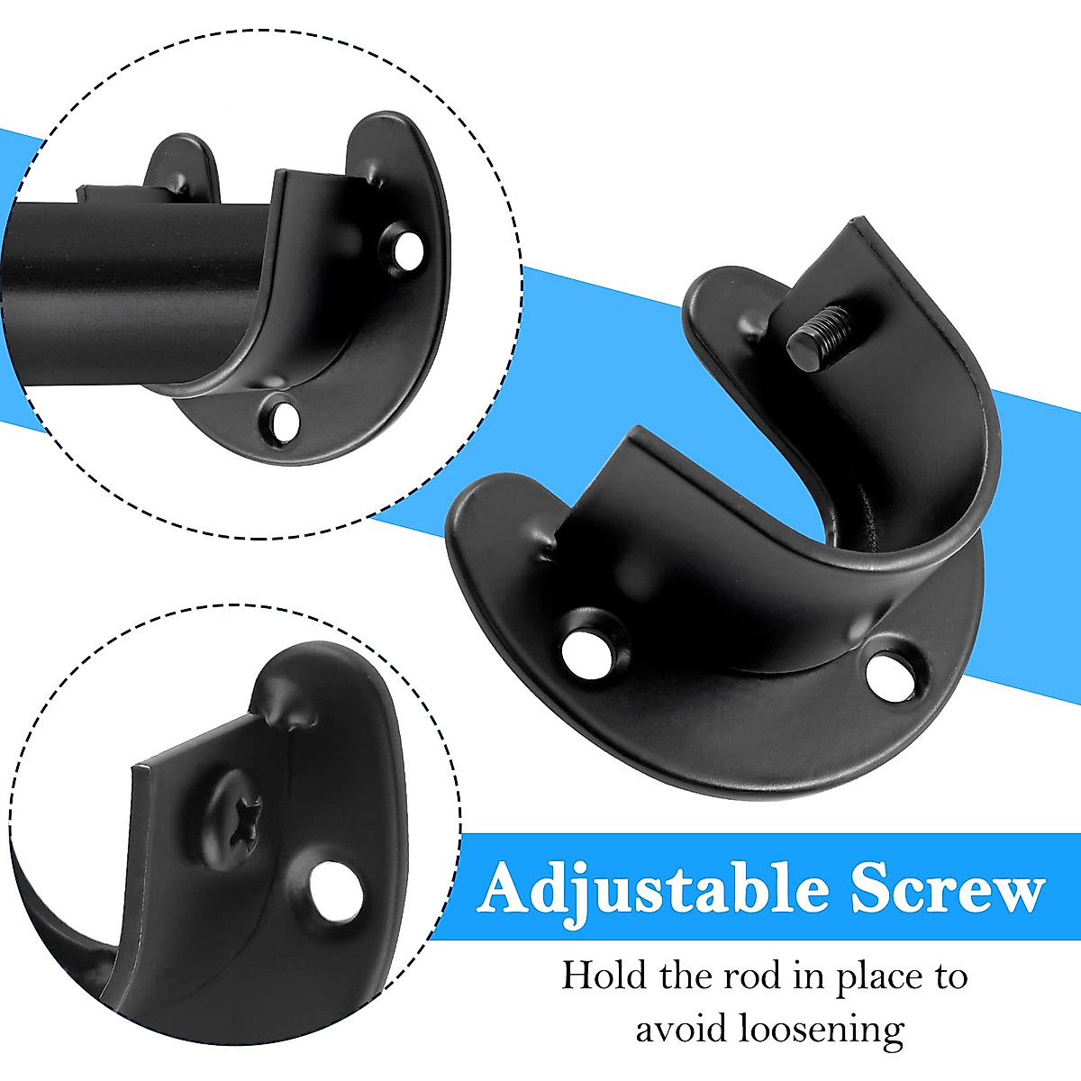 Moicstiy 4Pcs 1-1/3 Inch Stainless Steel Closet Rod End Supports Heavy Duty Wardrobe Pole End Rod Support Bracket U Shaped Flange Rod Holder with Screws (Black)