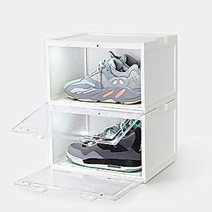 SupBro Led Collection Crate - Voice Control - Easy Access Storage Shoes box, Stackable Shoe Storage with clear plastic door for sneakers - (10.4 x 13.2 x 8.1 inch (2pack), White)