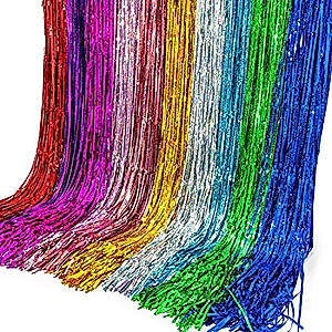 BRAVESHINE Party Decoration Foil Fringe Backdrops - 3.2 ft x 8.2 ft Metallic Tinsel Photo Booth Pros Streamer Curtains for Birthday Wedding Christmas Bridal Bachelorette Decorations - 1 Purple 1 Pink
