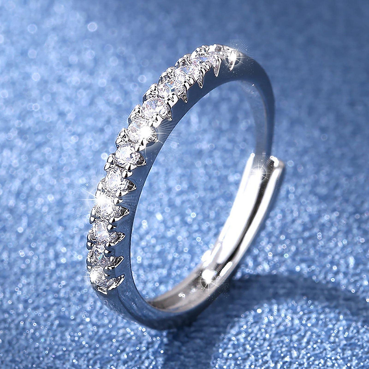 Adjustable Simulated Diamond Ring for Women Zircon Ring Proposal Rings Engagement Wedding Band (Silver, One Size), Rose Gold,White,Purple