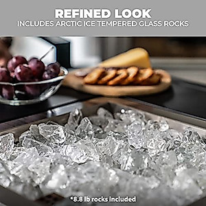 Outland Living Main Street 430 Model Square Fire Pit Table for Outside Patio – 28" Compact Outdoor Propane Gas Fire Table, Black – with Glass Rocks Set, Pre-attached 1m Hose and Regulator