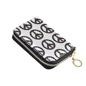 Peace Signs Seamless On White Credit Card Coin wallet, RFID Blocking Compact Women Leather Card Holder, Key Change Organizer, Zipper Purse Clutch Pouch Pocket