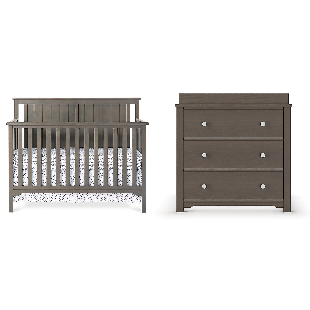 Child Craft Cottage Flat Top Crib, Dresser and Topper Nursery Set, 3-Piece, Includes 4-in-1 Convertible Crib, Dresser and Topper, Grows with Your Baby (Dapper Gray)