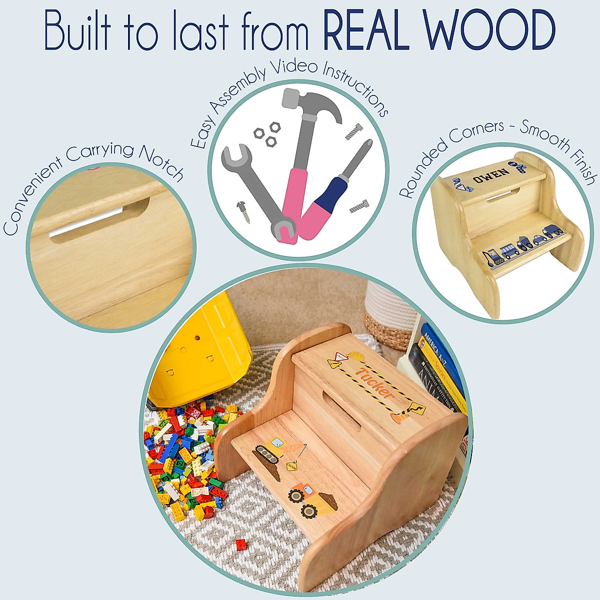 Personalized Baseball Natural Two Step Stool