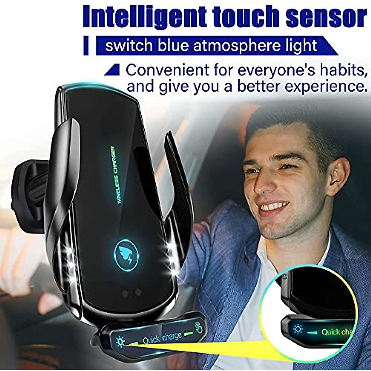 Wireless Car Charger for All Smartphones, 15W QI Fast Charging，Auto-Clamping Car Wireless Charger Air Vent Car Phone Mount (Black)