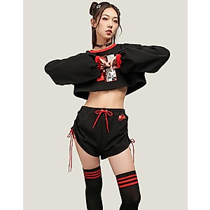 Winx Club Women's Dark Bloom Long-sleeves Blouser and Shorts Loungewear Two-Piece Pajamas Set Sleepwear (Large) Black