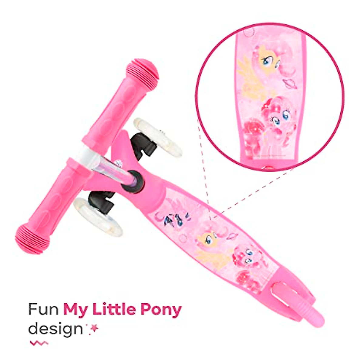My Little Pony Self Balancing Kick Scooter with Light Up Wheels, Extra Wide Deck, 3 Wheel Platform, Foot Activated Brake, 75 lbs Limit, Kids & Toddlers Girls or Boys, for Ages 3 and Up