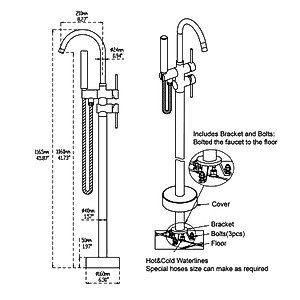 Artiqua Freestanding Tub Filler Bathtub Faucet Brushed Nickel Floor Mounted Faucets with Handheld Shower