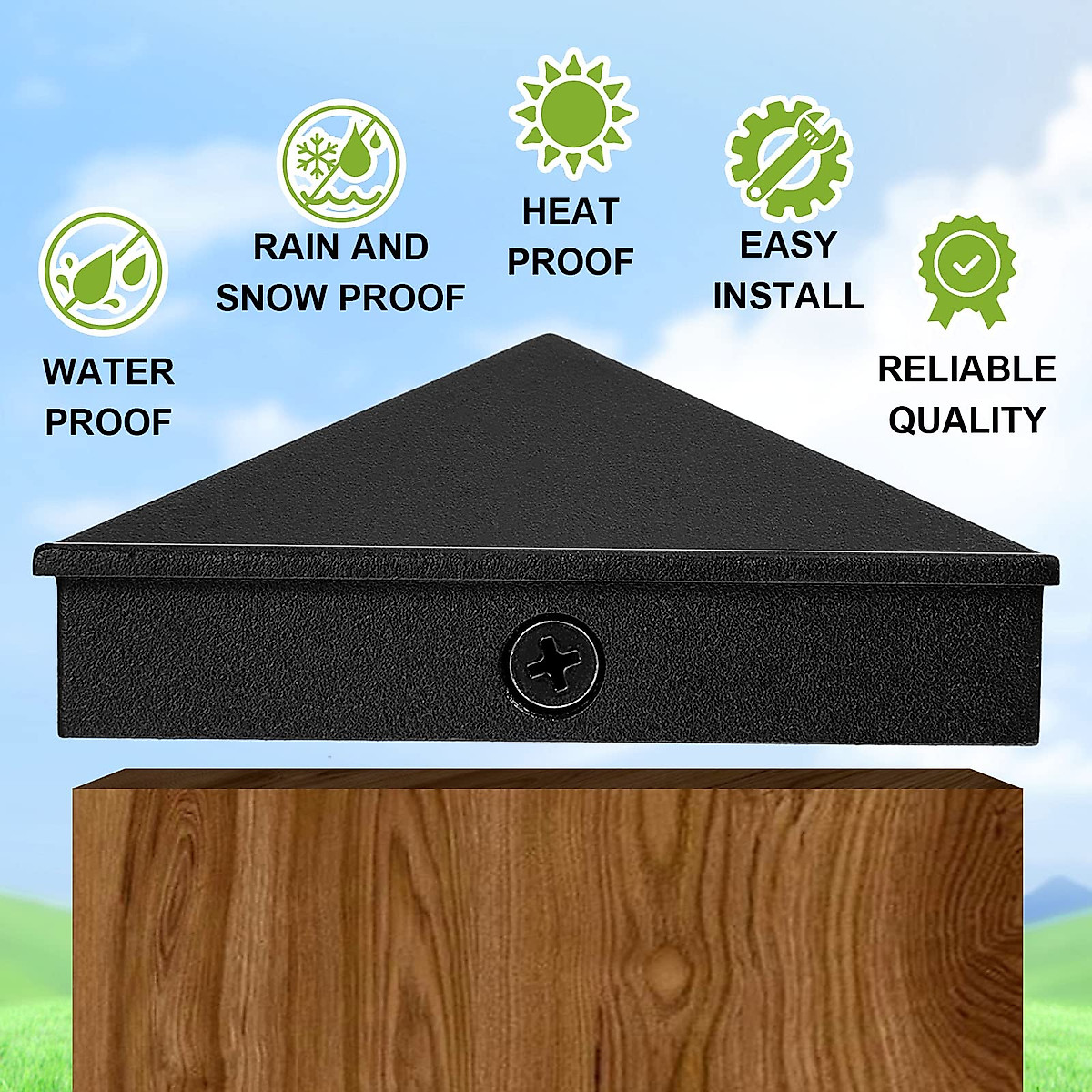 Dunzy 8 Pcs 6 x 6 Post Caps Aluminum Pyramid Cap Decorative Fence Post Covers Works Only for Actual 5.5 x 5.5'' Wood Metal Sleeve with Screws for Decks Corridors Mailbox Pole(Black)