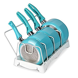 Midyb Pot and Pan Organizers Rack, Pots Lids Storage Holder with 5 Adjustable Compartments & 1 Long Compartment, Pot Rack Organizer for Kitchen Cabinet