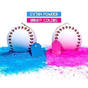 Gender Reveal Baseball Set - 2 Balls - Pink and Blue Exploding Gender Reveal Ball with Powder Plus 20 Pink & Blue Baby Gender Voting Stickers & Baseball Or Bows Party Supplies Decorations Baby Reveal