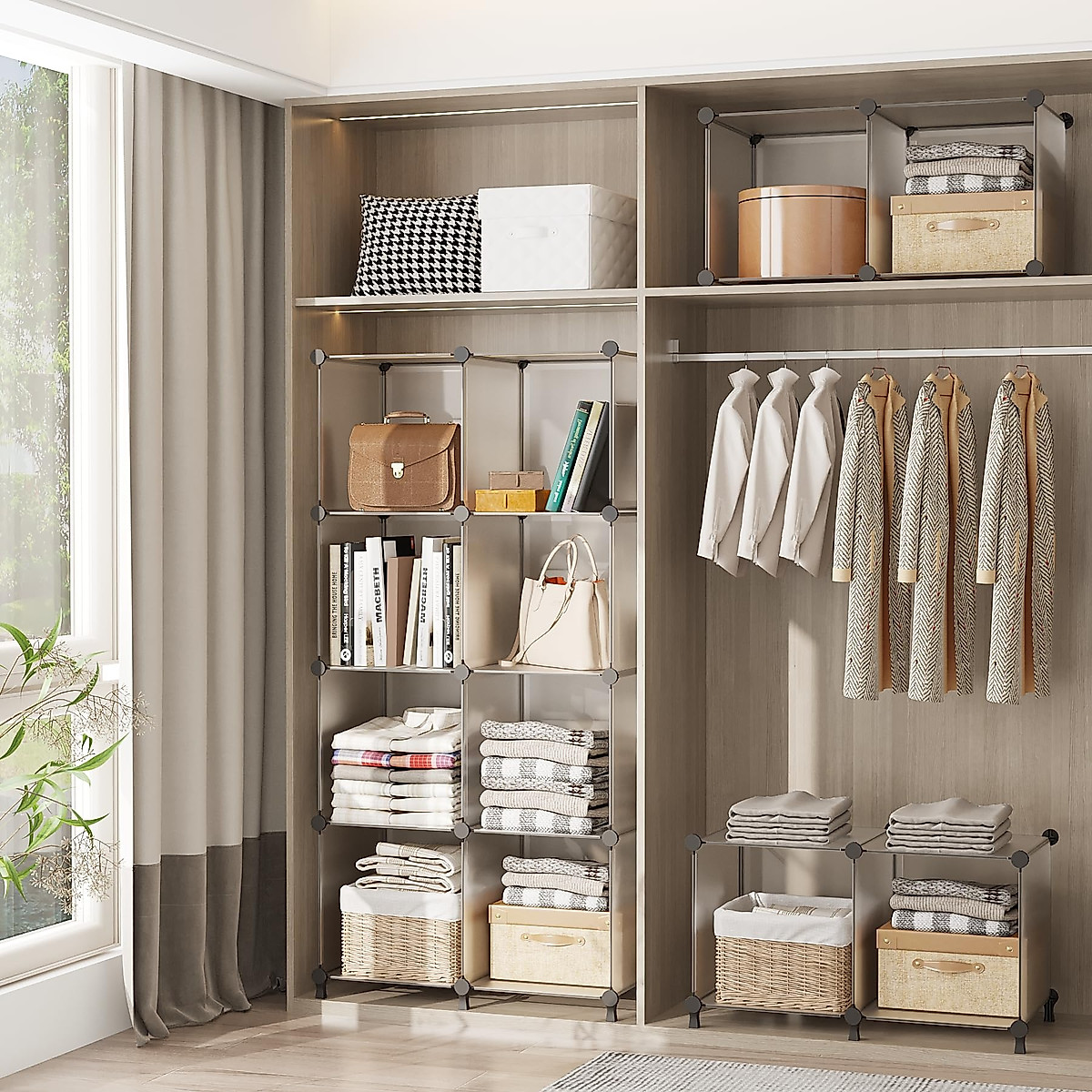 AWTATOS Cube Storage Closet Organizer Storage Cubes Shelves Bookshelf DIY Plastic 9 Cube Organizer Shelf for Bedroom, Home Office, Translucent