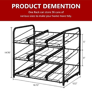HAITRAL 2 Pack Can Rack Organizer, 3 Tier Stackable Can Storage Dispenser Holder, for Food Storage, Countertops or Kitchen Cabinets, Storage for 36 Cans (Each), Black