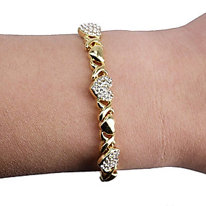 Women's Girls XOXO Hugs & Kisses Shiny Hearts Bracelet Real Gold Plated 7.5"